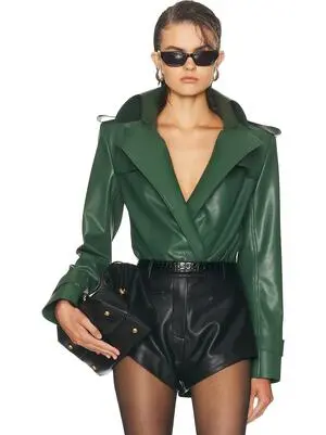 Norma Kamali Double Breasted Trench Bodysuit - Dark Emerald