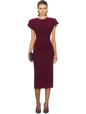 Norma Kamali Cap Sleeve Shoulder Pad Peplum Midcalf Dress - Plum