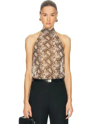 NILI LOTAN Alla Halterneck Top - Stone & Brown Snake Print