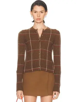 Guest In Residence Jane Check Cardigan - Chestnut Combo