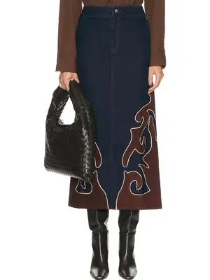 Johanna Ortiz Time On My Side Midi Skirt - Denim & Chocolate