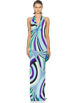 Emilio Pucci Cowl Neck Maxi Dress - Verde & Lilla