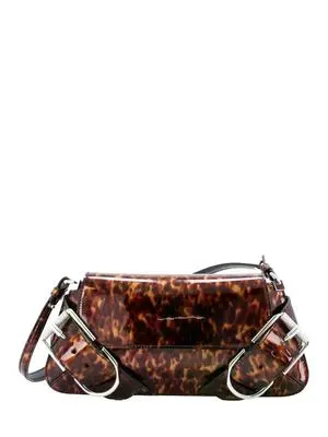Givenchy Voyou Flap Printed Patent Shoulder Bag - Brown
