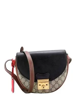 Gucci Padlock Saddle Shoulder Bag Gg Coated Canvas And Leather - Brown
