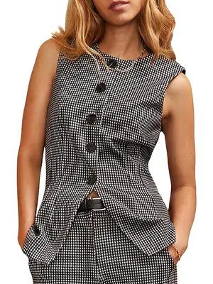 RO & ZO Houndstooth Waistcoat With Round Neck - Grey