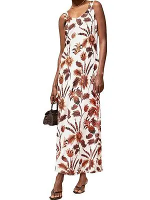 RO & ZO Tropical Floral Linen-blend Maxi Dress - Brown