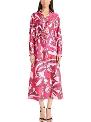Maggy London Long Sleeve Midi Dress - Cherry/ Pink