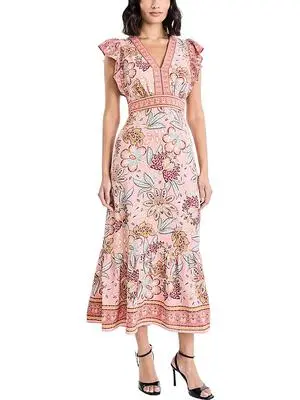 Maggy London V-neck Flutter Sleeve Dress - Blush/ Pink
