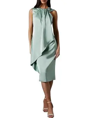 Coast Sleeveless Satin Frill Midi Dress - Sage