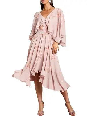 Coast Embellished Frill Cape Midi Dress - Nude