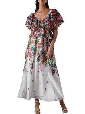 Coast Lisa Tie Back Ruffle Peplum Dress - Multi