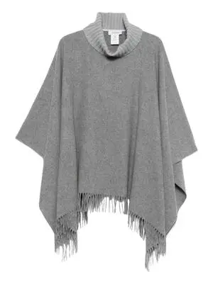 GRAN SASSO Turtleneck Poncho With Fringe - Grey