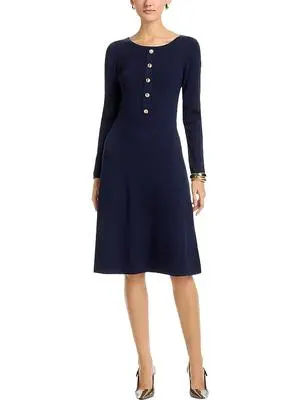 T Tahari Long Sleeve Ribbed Sweater Dress - Navy