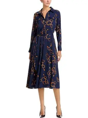 T TAHARI Half Placket Button Down Midi Shirt Dress
