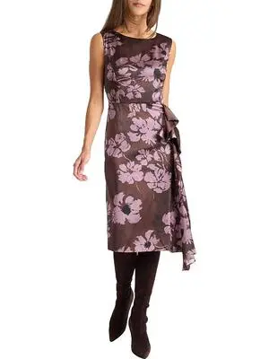 Santorelli Nica Floral Crepe Dress With Ruffle - Raisin