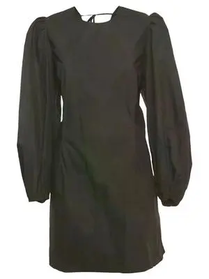 GANNI Poplin Open-back Mini Dress - Black