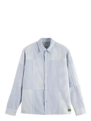 Scotch & Soda Patchwork Relaxed Fit Oxford Shirt - Blue/stripe