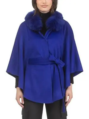 Gorski Wool Cape With Lamb Collar - Cobalt Blue