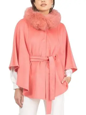 Gorski Wool Cape With Lamb Collar - Coral