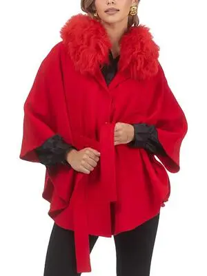 Gorski Wool Cape With Lamb Collar - Red