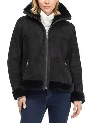 Gorski Merino Shearling Lamb Zip Jacket - Black