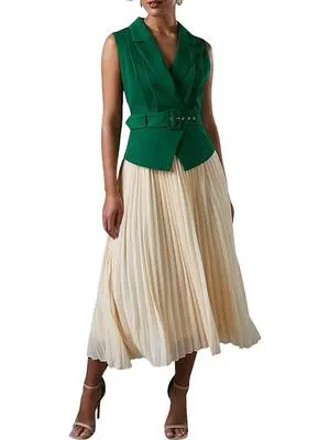Coast Sleeveless Crepe Pleated Midi Dress - Green