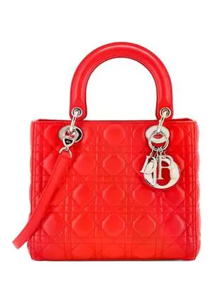Dior Lady Dior Cannage Quilt Lambskin Medium Satchel Red