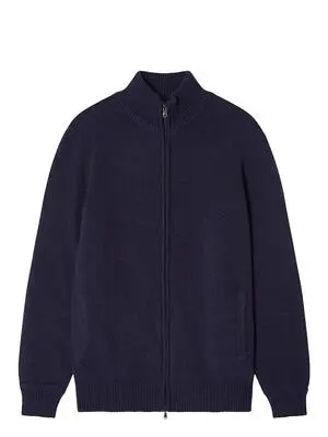 Robert Talbott Graham Cashmere Blend Full Zip Sweater - Navy