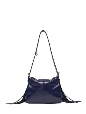 Maje Miss M Mini Fringed Leather Crossbody Bag - Navy