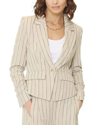 Central Park West Striped Notched Lapel Blazer - Khaki