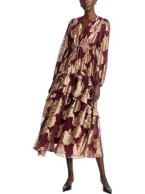 KOKO + MASON V Neck Ruffled Dress - Bordeaux