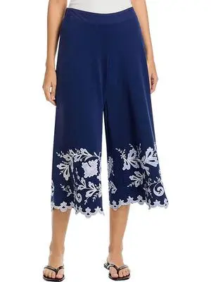 Johnny Was Embroidered Culotte Pants - Navy