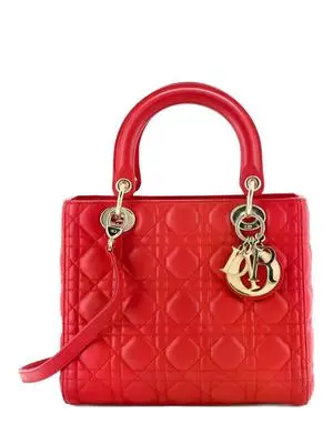 Dior Lady Medium Satchel Cannage Quilt Lambskin - Red