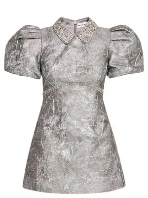 Rebecca Vallance Sterling Diamante Metallic Jacquard Mini Dress - Silver