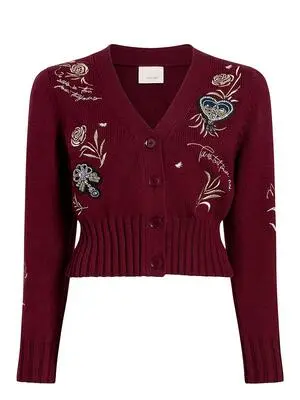 Cinq À Sept Heritage Rose Patch Morgan Embroidered Cardigan - Mulberry Multi