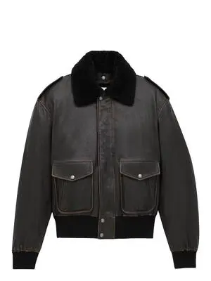 Saint Laurent Leather Bomber Jacket - Black