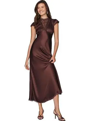 Bhldn Everly Satin Lace Maxi Dress Chocolate