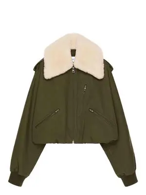Givenchy Cotton And Wool Gabardine Bomber With Shearling Collar - Khaki