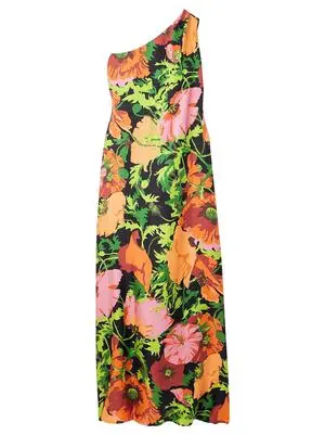 La DoubleJ Roy One-shoulder Floral-print Silk-twill Maxi Dress - Green