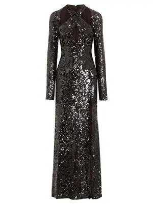 Lapointe Cutout Sequined Chiffon Gown - Dark Brown