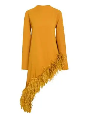 Lapointe Asymmetric Feather-trimmed Crepe Tunic - Saffron