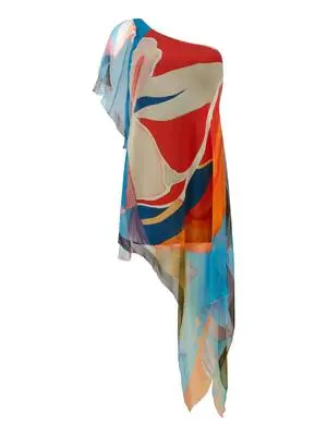 DONDE ESTEBAN Palenque One-shoulder Floral Silk Kaftan - Red