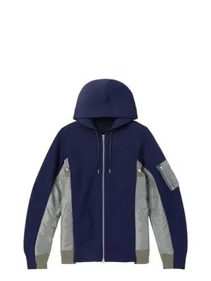Sacai Ma-1 Nylon-trimmed Cotton-blend Jersey Zip-up Hoodie - Blue