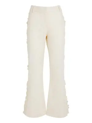 Zimmermann Linen Embroidered Flared Trousers Ivory
