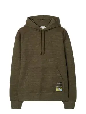 Burberry Landscape Label Cotton Hoodie - Thorn Green Melange