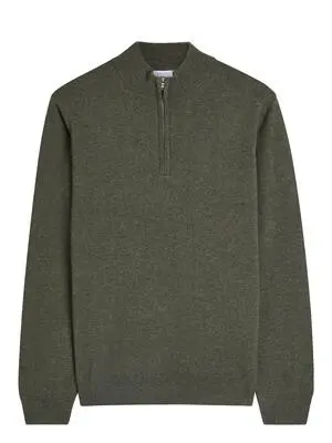 Sunspel Half-zip Cashmere Jumper - Khaki