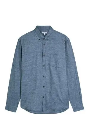 Sunspel Brushed Cotton Shirt - Blue
