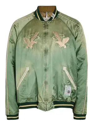 Mihara Yasuhiro Quilted Embroidered Satin Bomber Jacket - Khaki