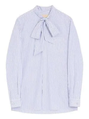 Valentino Garavani Poplin Shirt With Scarf Collar And Vlogo - Azure/white