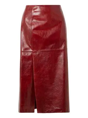 Sportmax Paneled Leather Midi Skirt - Burgundy